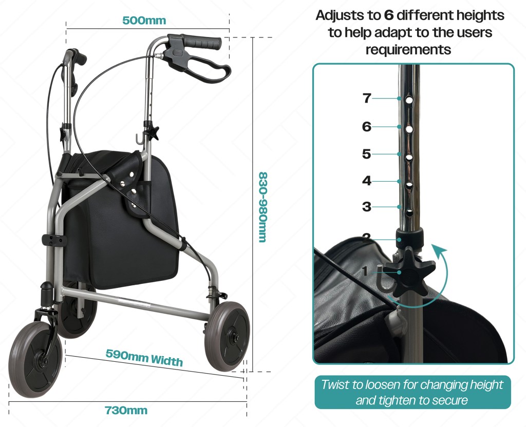 Three Wheeled Steel Walker for Enhanced Mobility - Phoenix Medical Supplies