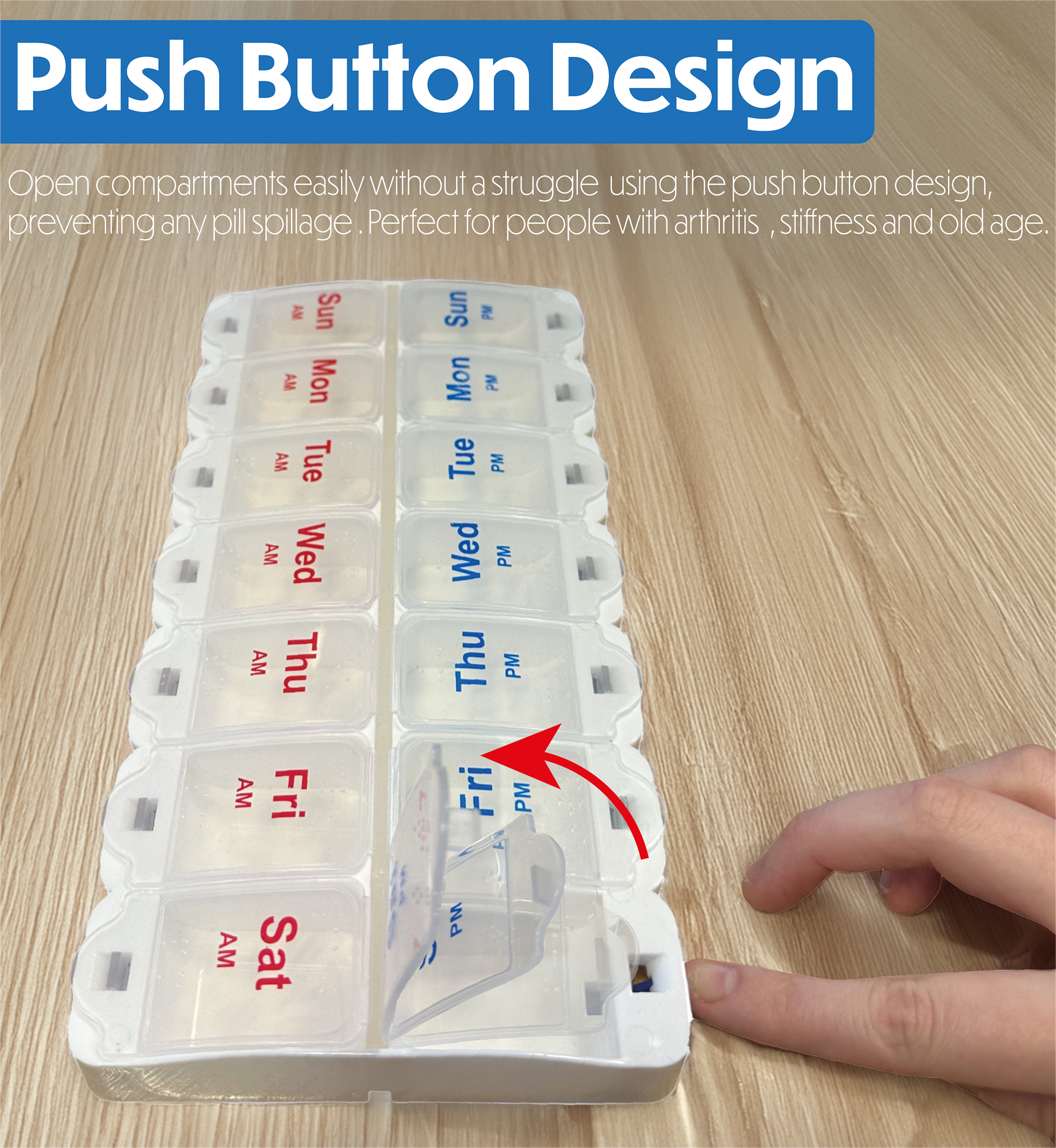 Deluxe AM/PM Weekday Pill Dispenser with Push Button Release - Phoenix ...
