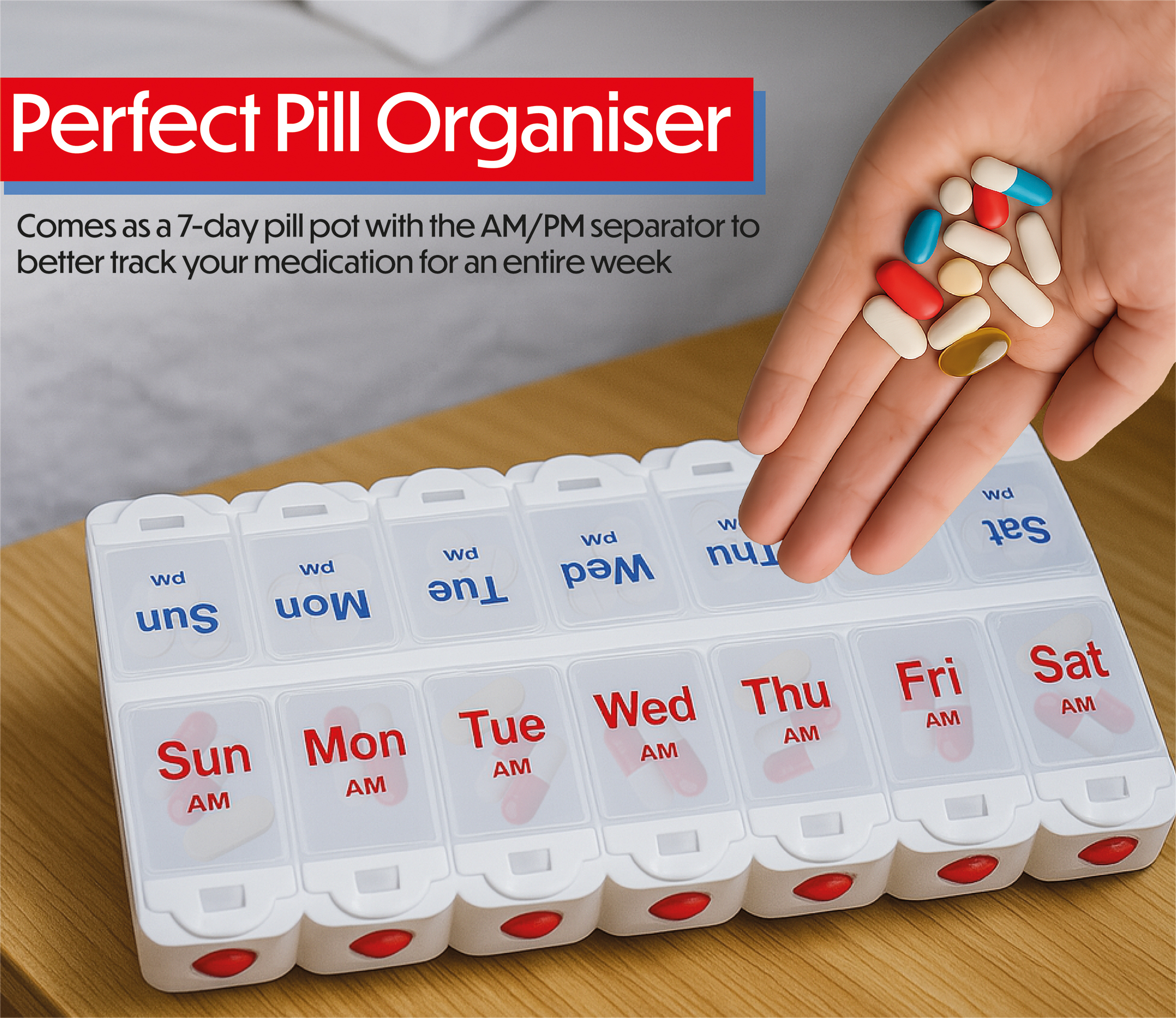 Deluxe AM/PM Weekday Pill Dispenser with Push Button Release - Phoenix ...
