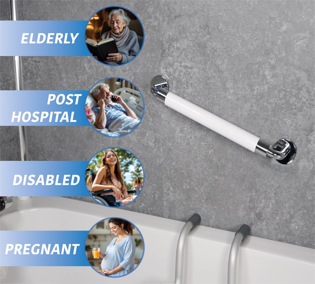 Modern Grab Rail with Beech Wood Handle 400mm - Phoenix Medical Supplies